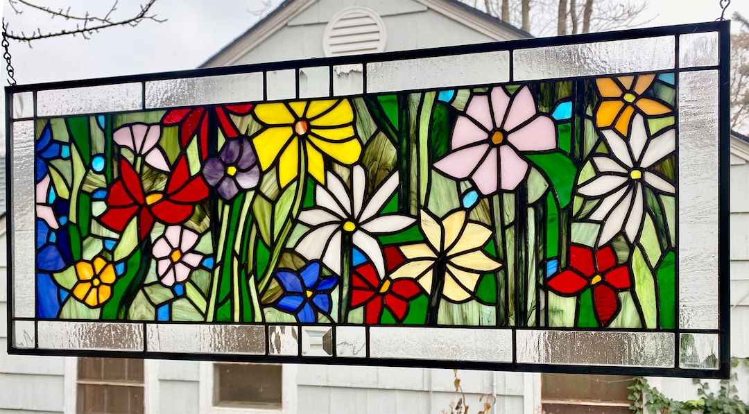 Stained Glass Window Panel-- Flower Garden #2--13" X 32"- - Etsy