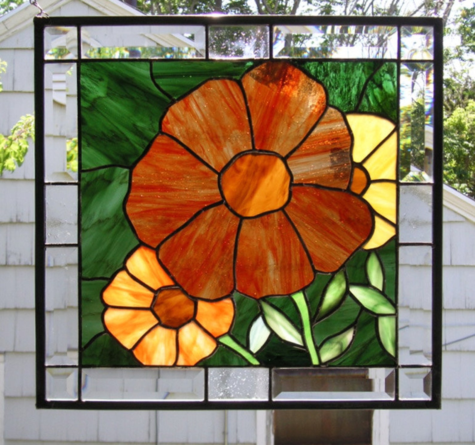 Stained Glass Window Panel--summer Marigolds - 16 " X 16" - Etsy