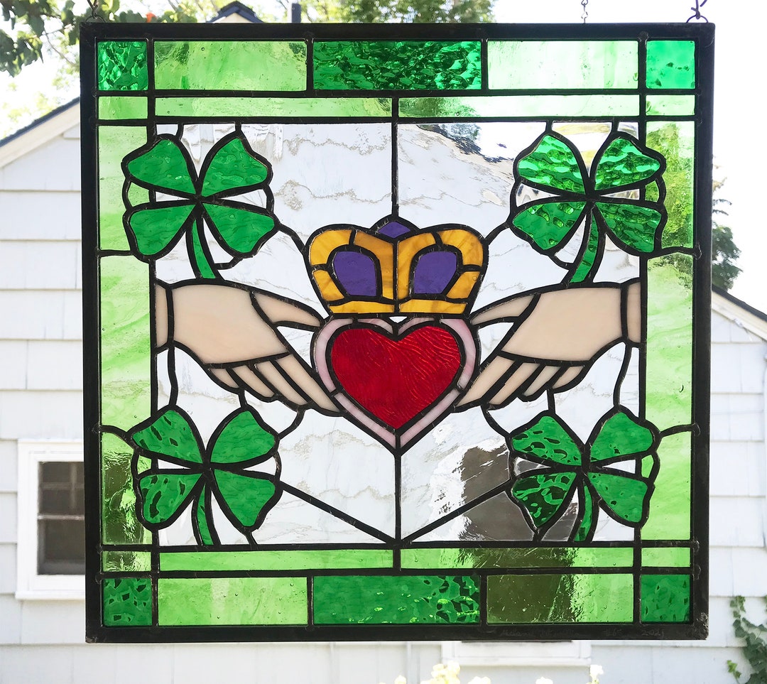 Stained Glass Window Panel--claddagh Symbol 14" X 14" - Etsy