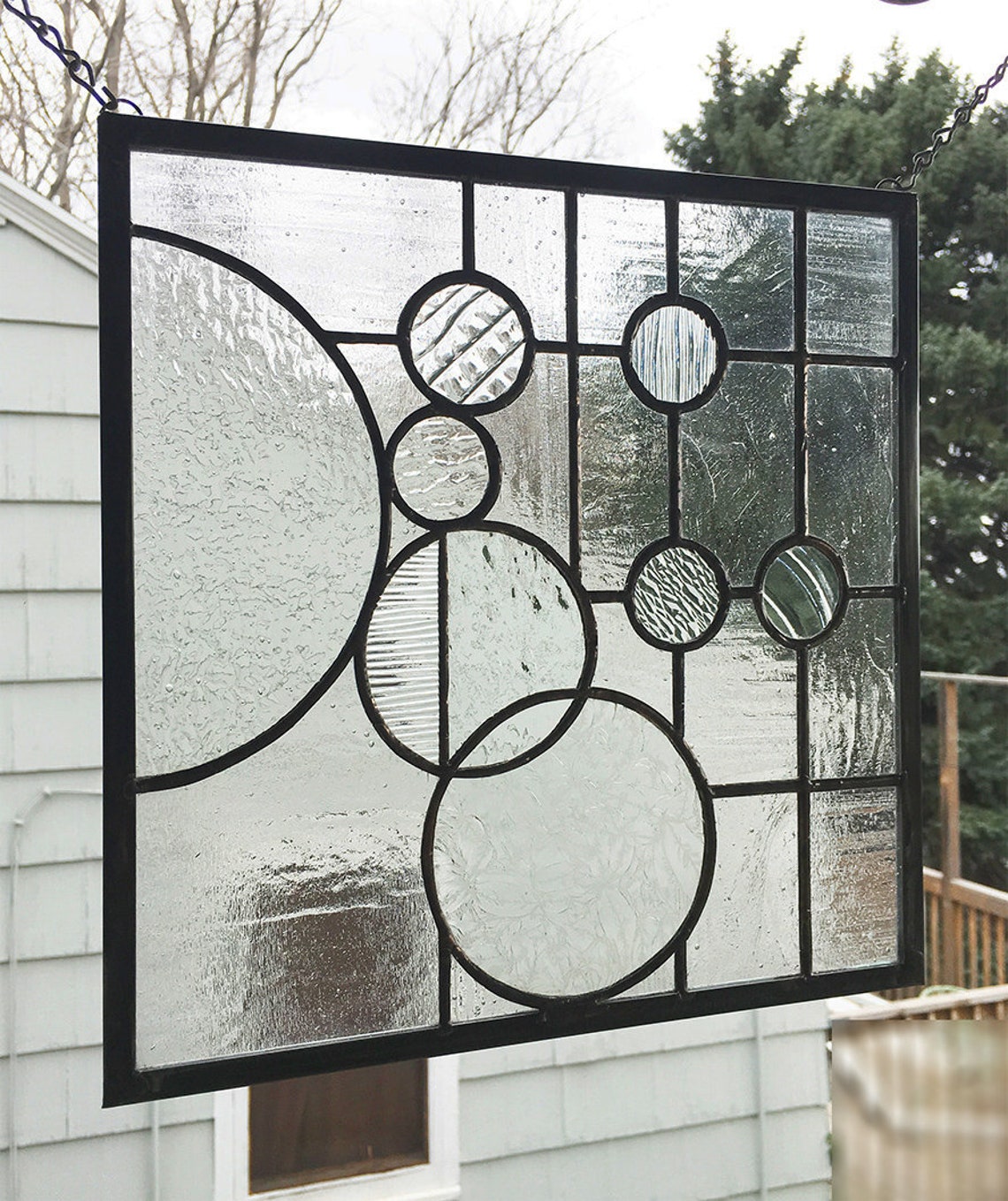 Stained Glass Window Panel Circles on a Grid Panel 3 | Etsy