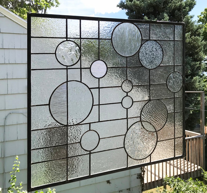 Stained Glass Window Panel Circles on a Grid Panel 9 | Etsy