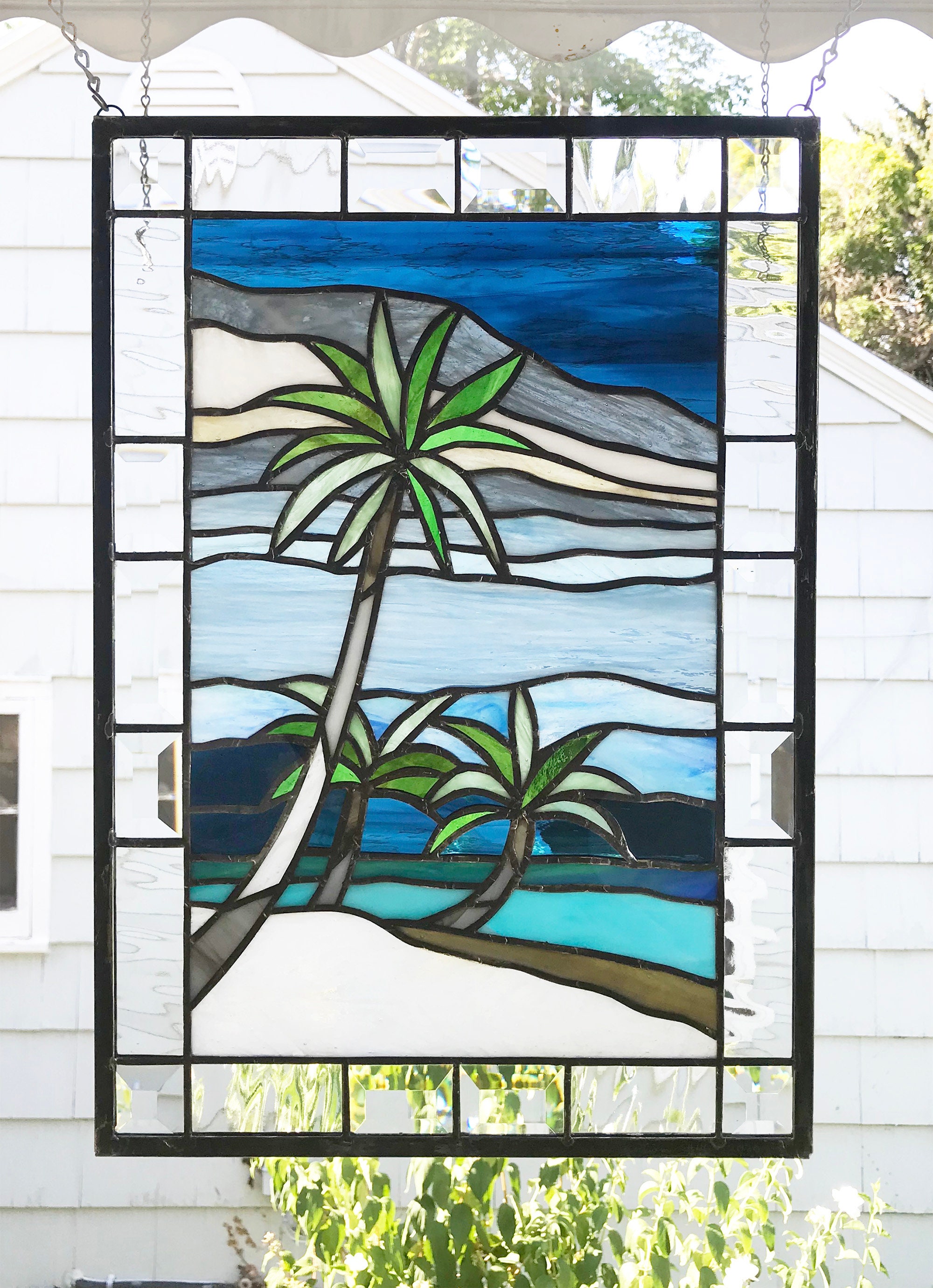 Stained Glass Window Panel--beach and Palm Tree Landscape--13" X 18" - Etsy