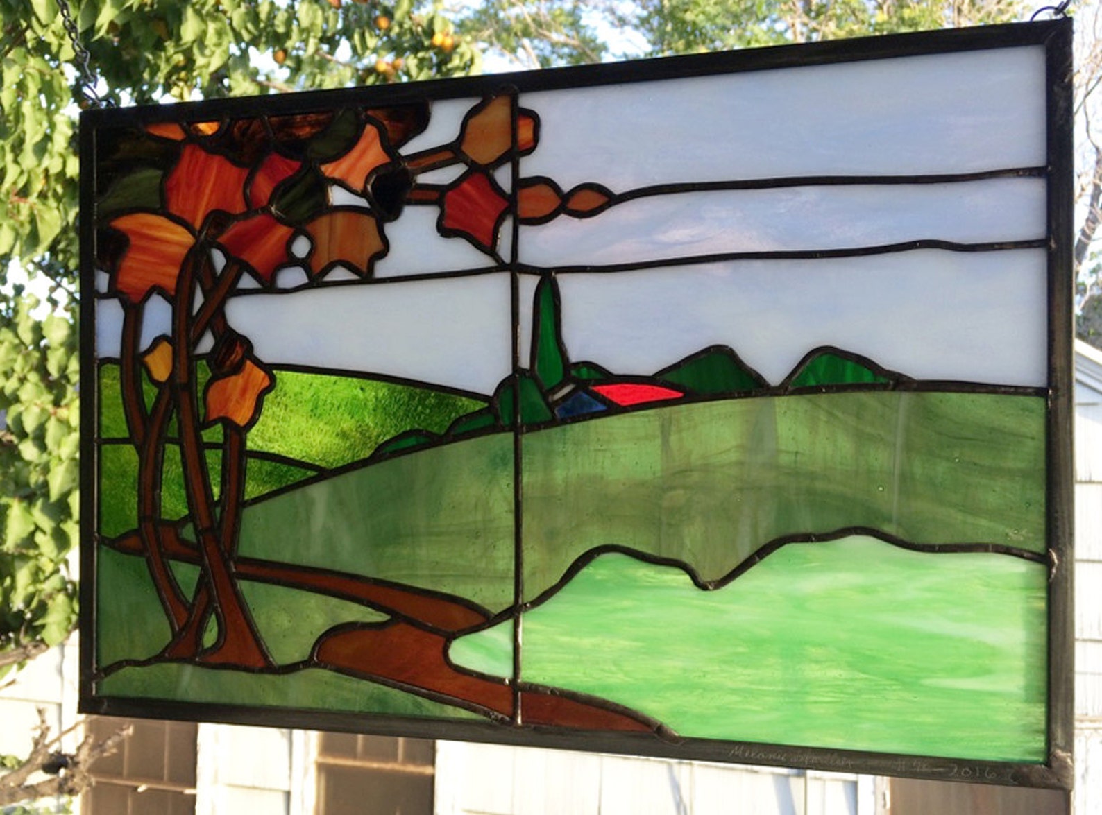 Stained Glass Window Panelpath Through Hills Panel - Etsy