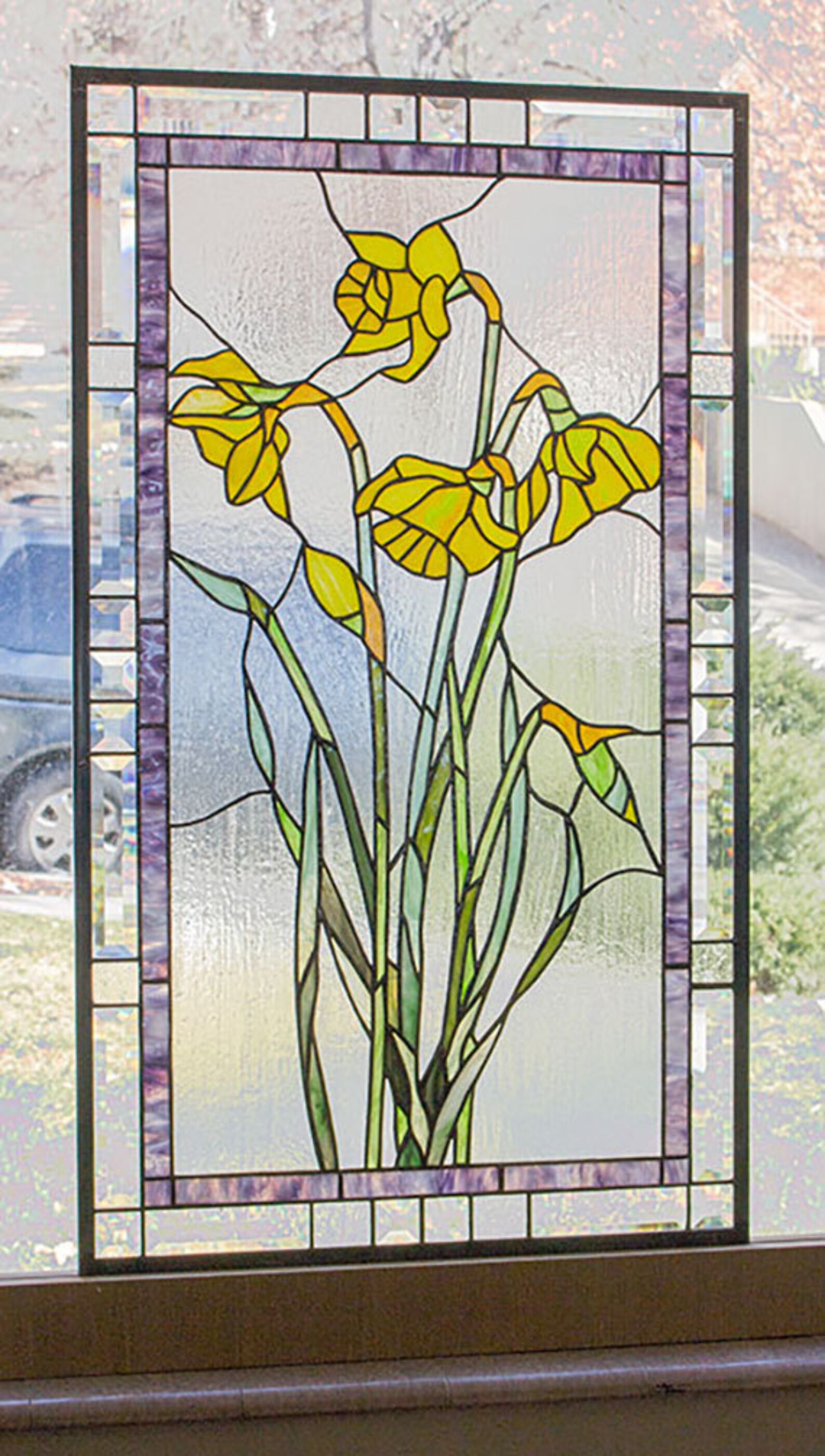Stained Glass Window Panelyellow Daffodils With Buds - Etsy