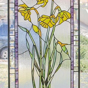 Stained Glass Window Panel--yellow Daffodils With Buds-- 20.25" X 34.75 ...