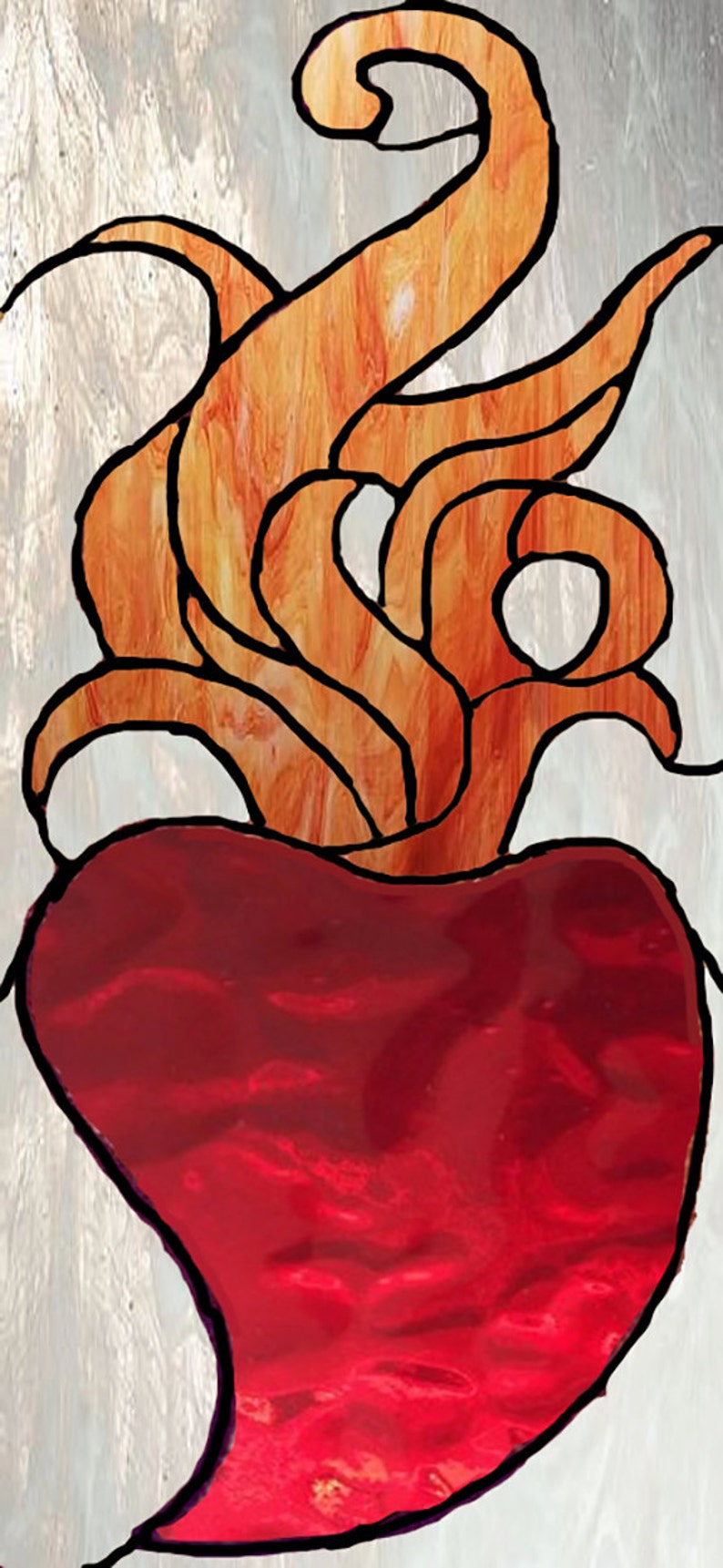 Stained Glass Window PanelSacred Heart 7 x 13 | Etsy