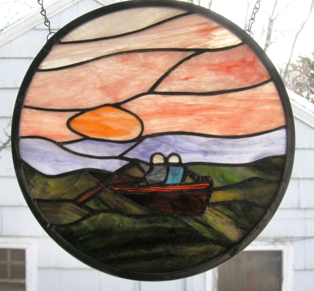 Stained Glass Window Panel--row Boat in Rough Seas --12" X 12" - Etsy