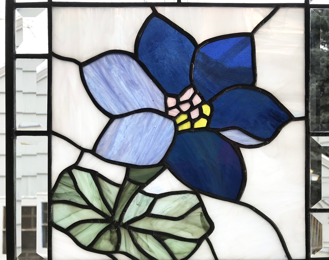 Stained Glass Window Panelblue Lotus Flower 2 13.5 X - Etsy