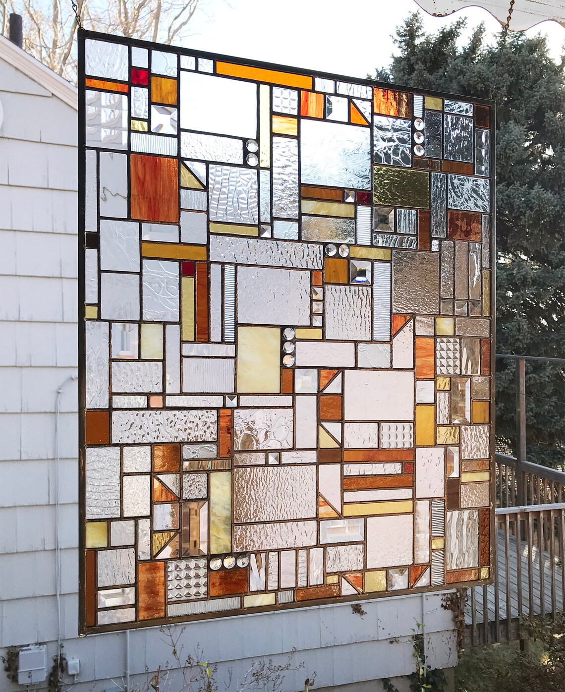 Stained Glass Window Panelmission Style Geometric Clear and - Etsy