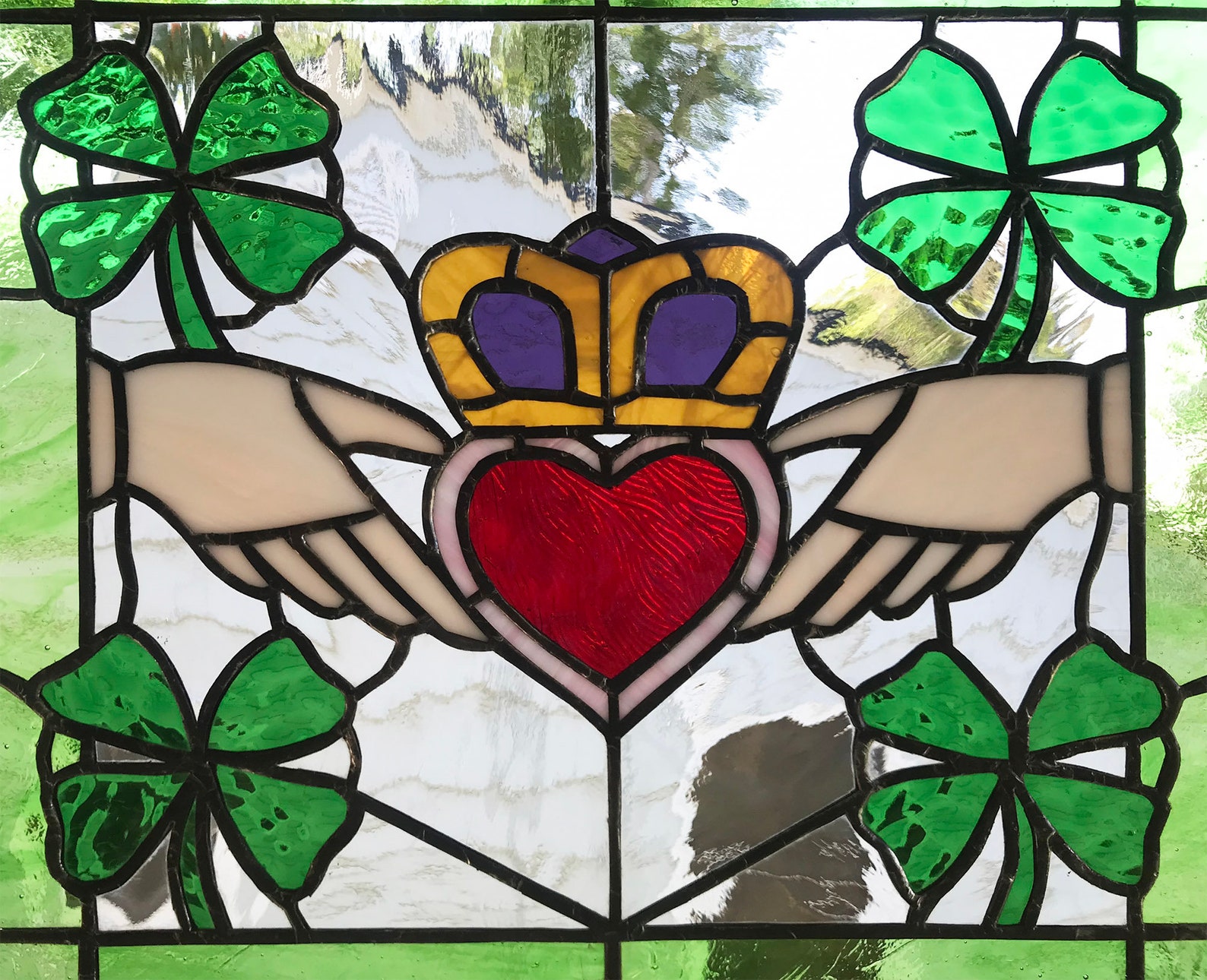 Stained Glass Window Panel--claddagh Symbol 14" X 14" - Etsy