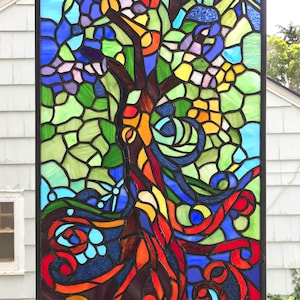 Stained Glass Window Panel--tree of Life in Bloom - 14" Wide X 22.5 ...