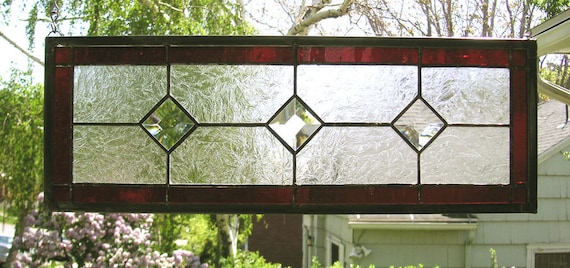 Stained Glass Window PanelRed and Clear Textured | Etsy