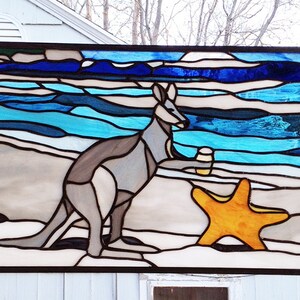 Stained Glass Window Panel--beach Scene With Kangaroo and Starfish--13 ...