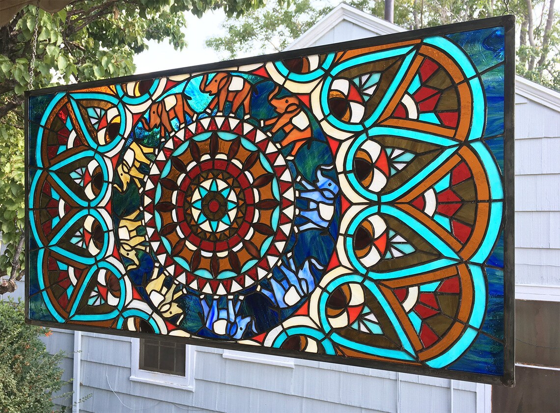 Stained Glass Window Panelmandala Geometric-18 X 34 | Etsy