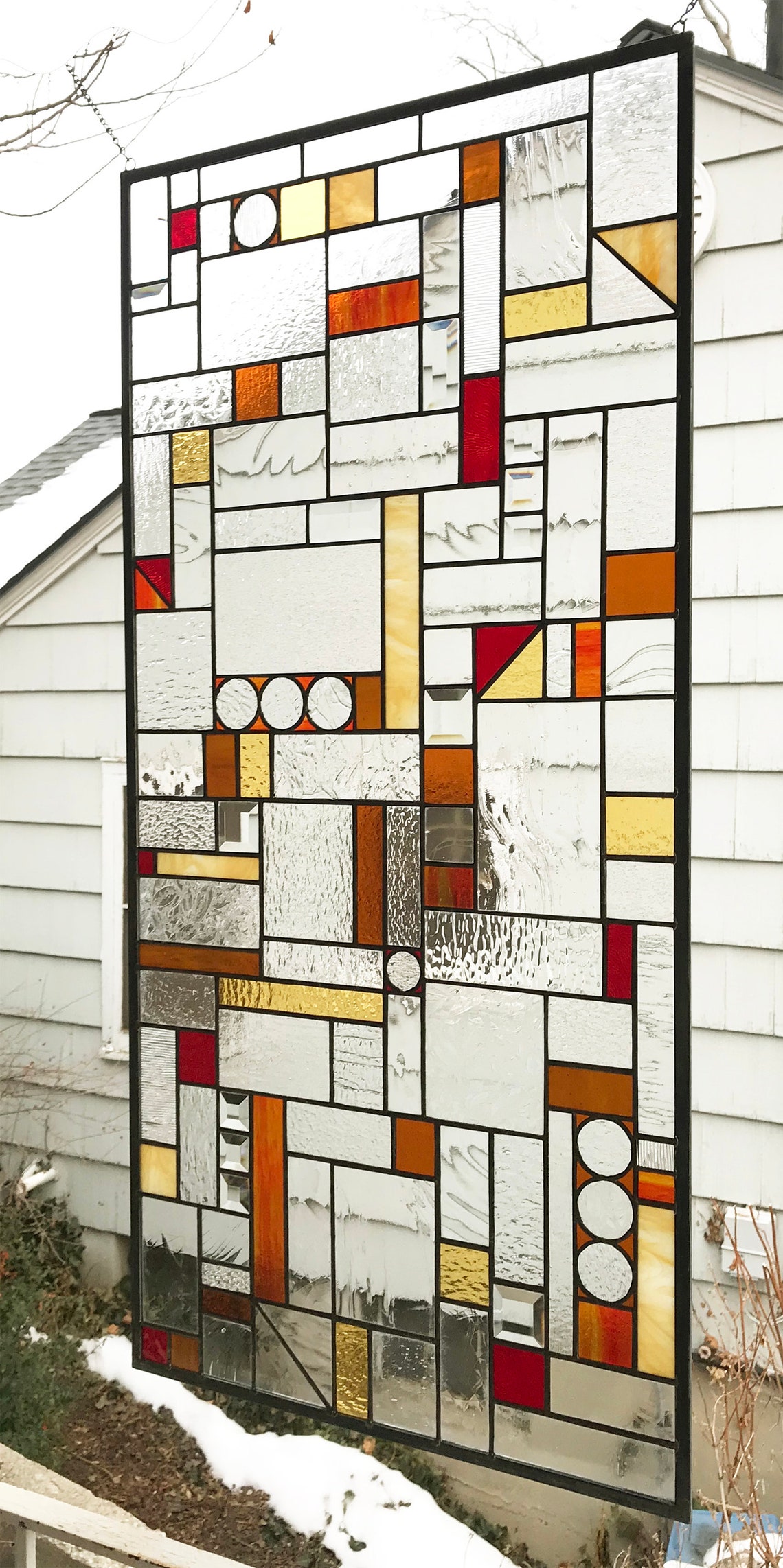 Stained Glass Window Panel--mission Style Geometric in Clear and Warm ...