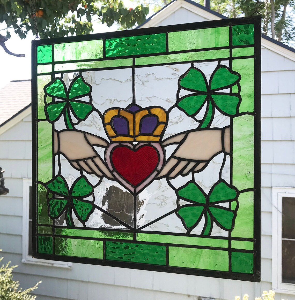Stained Glass Window Panel--claddagh Symbol 14" X 14" - Etsy