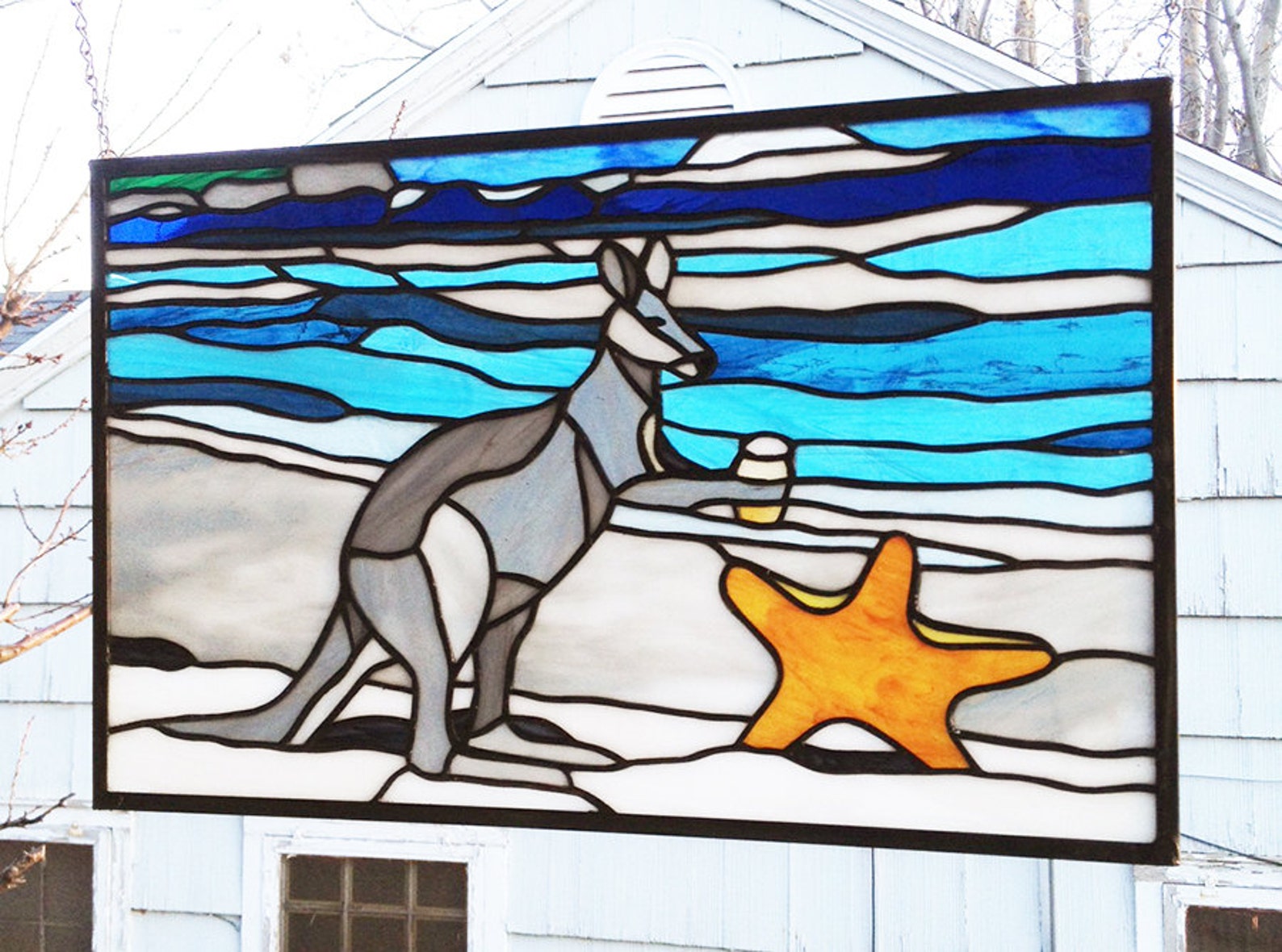 Stained Glass Window Panelbeach Scene With Kangaroo and | Etsy