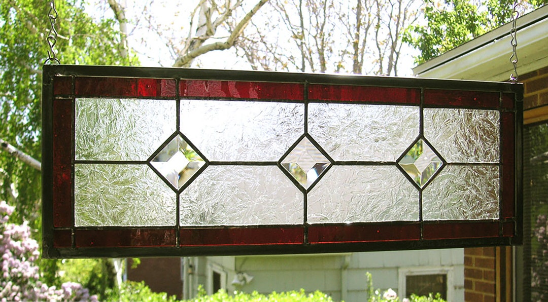 Stained Glass Window Panel--red and Clear Textured Transom With Bevels ...