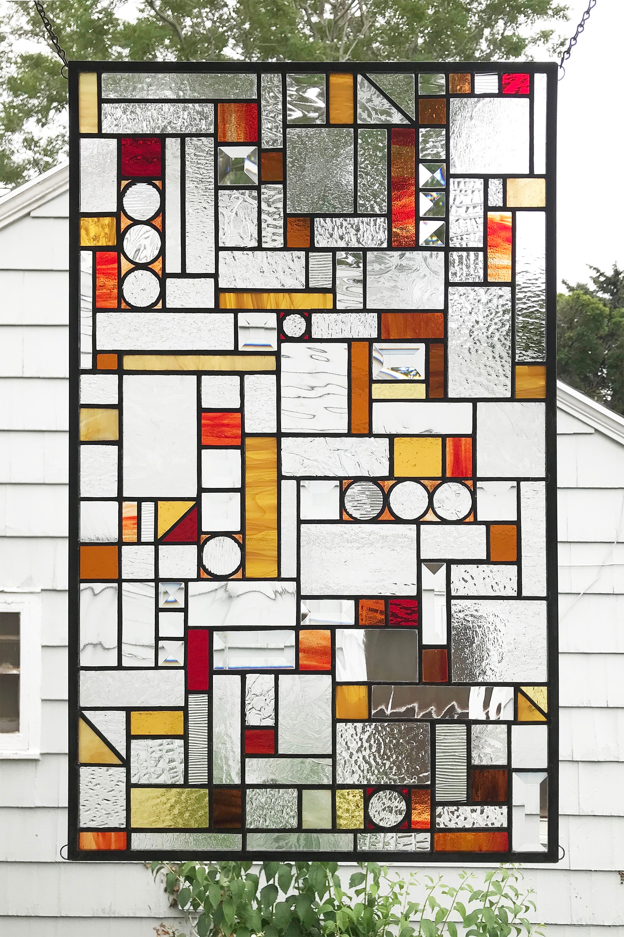 Stained Glass Window Panelmission Style Geo 28 Wide X - Etsy