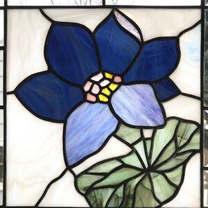 Stained Glass Window Panel--blue Lotus Flower--13.5" X 13.5" - Etsy