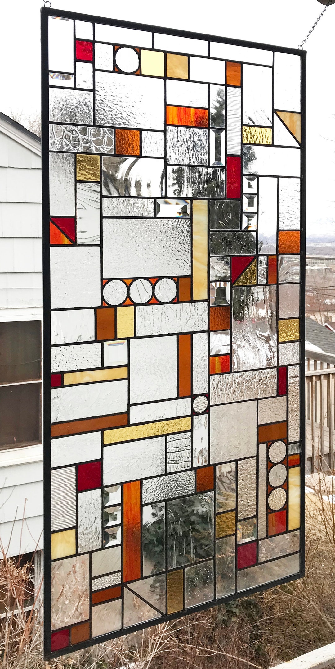 Stained Glass Window Panel--mission Style Geometric in Clear and Warm ...