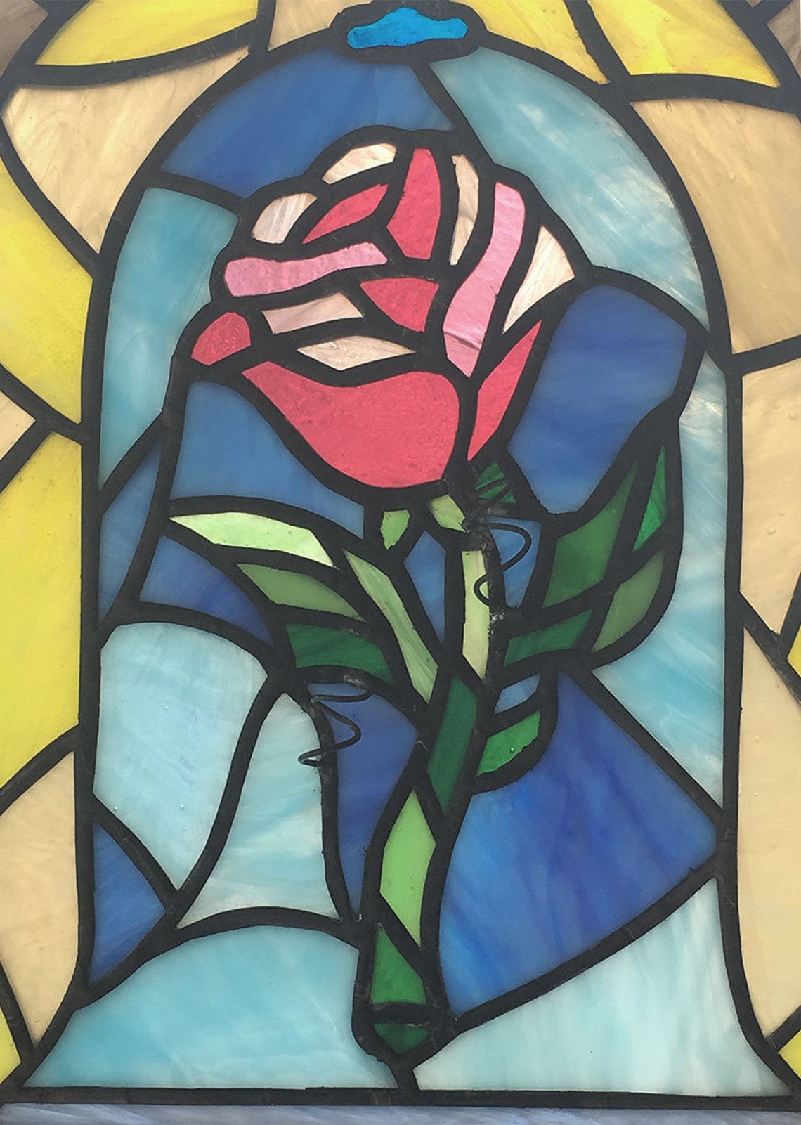 Stained Glass Window Panelrose Under a Glass Dome - Etsy
