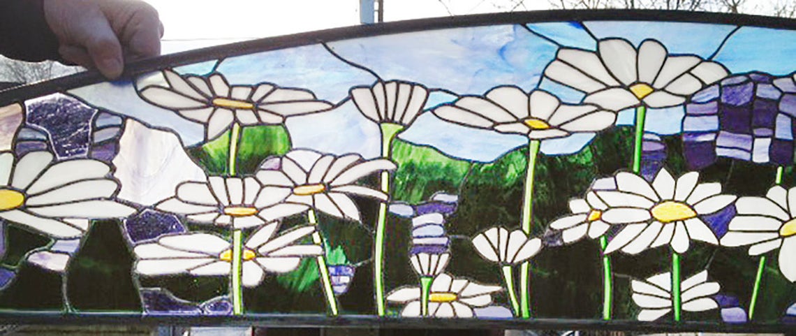 Stained Glass Window Panel--daisy and Lavender Field Transom -13.75" X ...