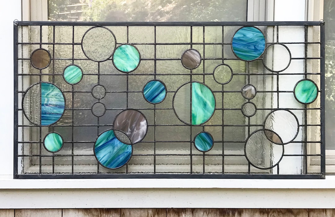 Circles on a Grid With Added Colors--17 15/16" X 36 1/4 " --stained ...