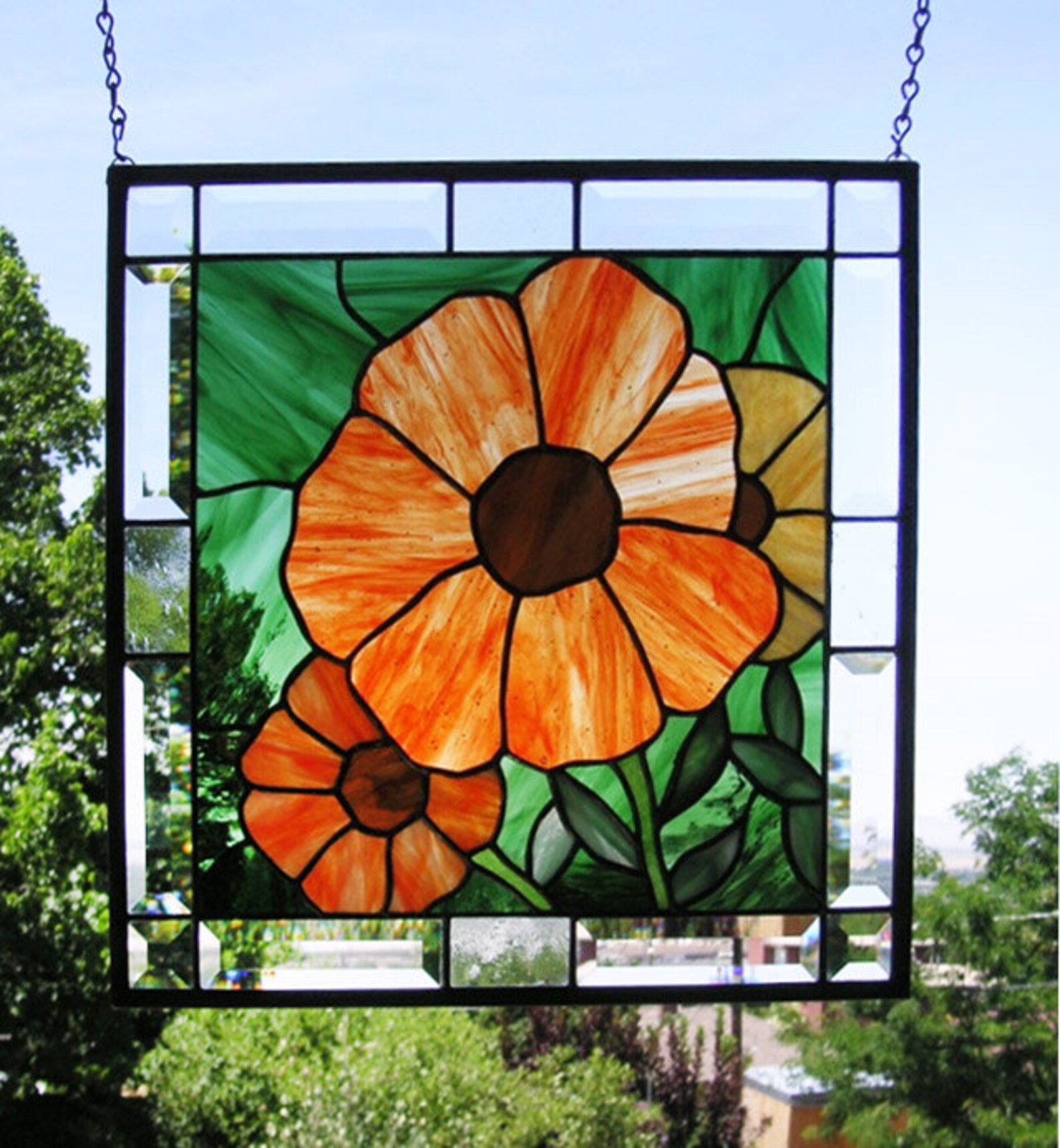 Stained Glass Window Panel--summer Marigolds - 16 " X 16" - Etsy
