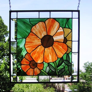 Stained Glass Window Panel--summer Marigolds - 16 " X 16" - Etsy