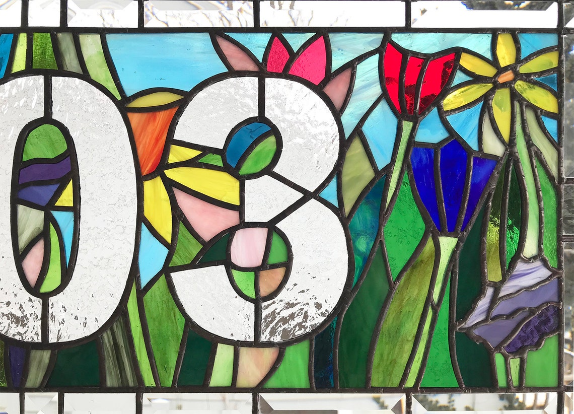 Stained Glass Panel Spring Flower Garden With Address 29 | Etsy