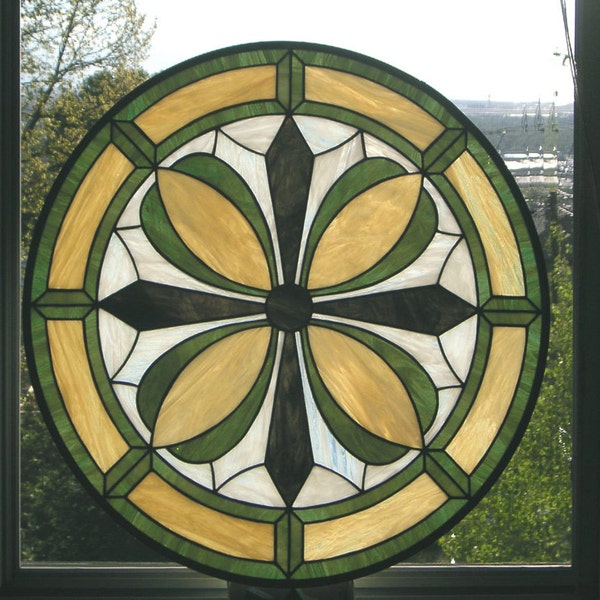 Stained Glass Window Panelcompass Design 16 3/8 Diameter - Etsy