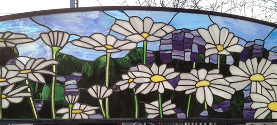 Stained Glass Window Panel--daisy and Lavender Field Transom -13.75" X ...