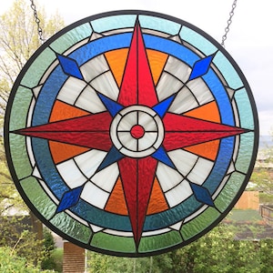 Stained Glass Window Panel--compass Design 16 3/8" Diameter - Etsy