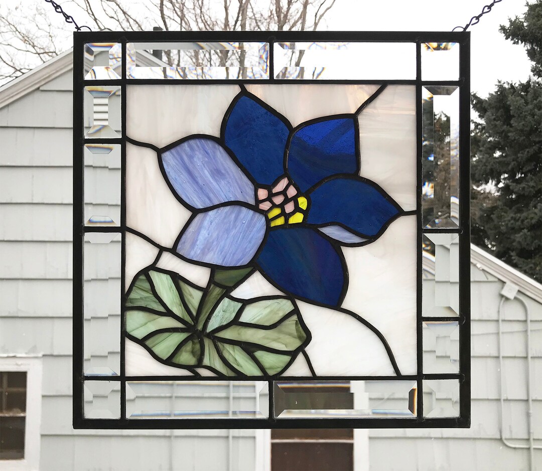 Stained Glass Window Panel--blue Lotus Flower 2 --13.5" X 13.5" - Etsy