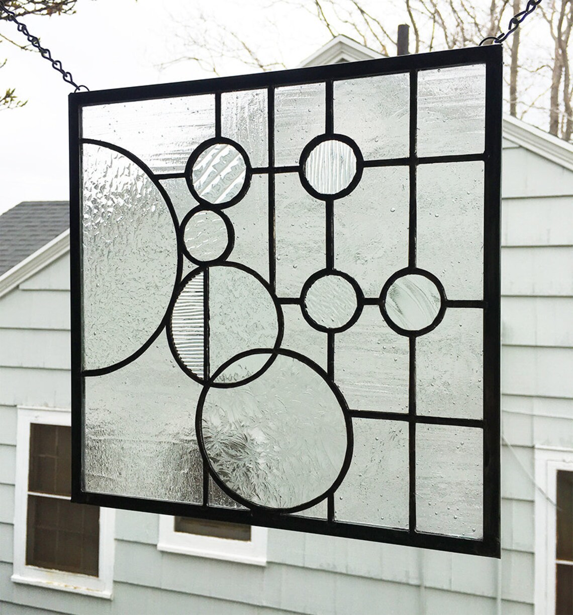Stained Glass Window Panel Circles on a Grid Panel 3 | Etsy