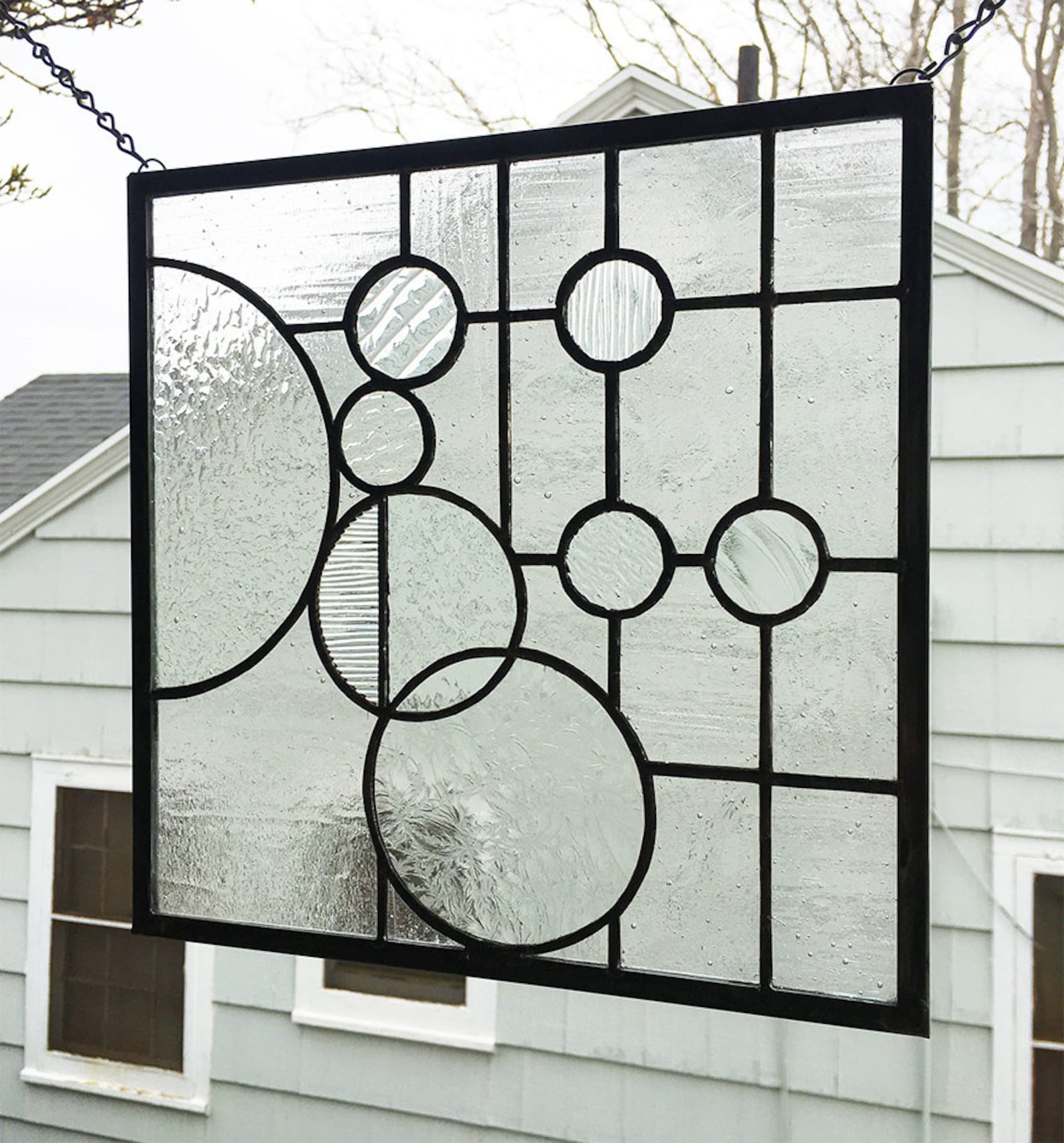 Stained Glass Window Panel Circles on a Grid Panel 3 | Etsy