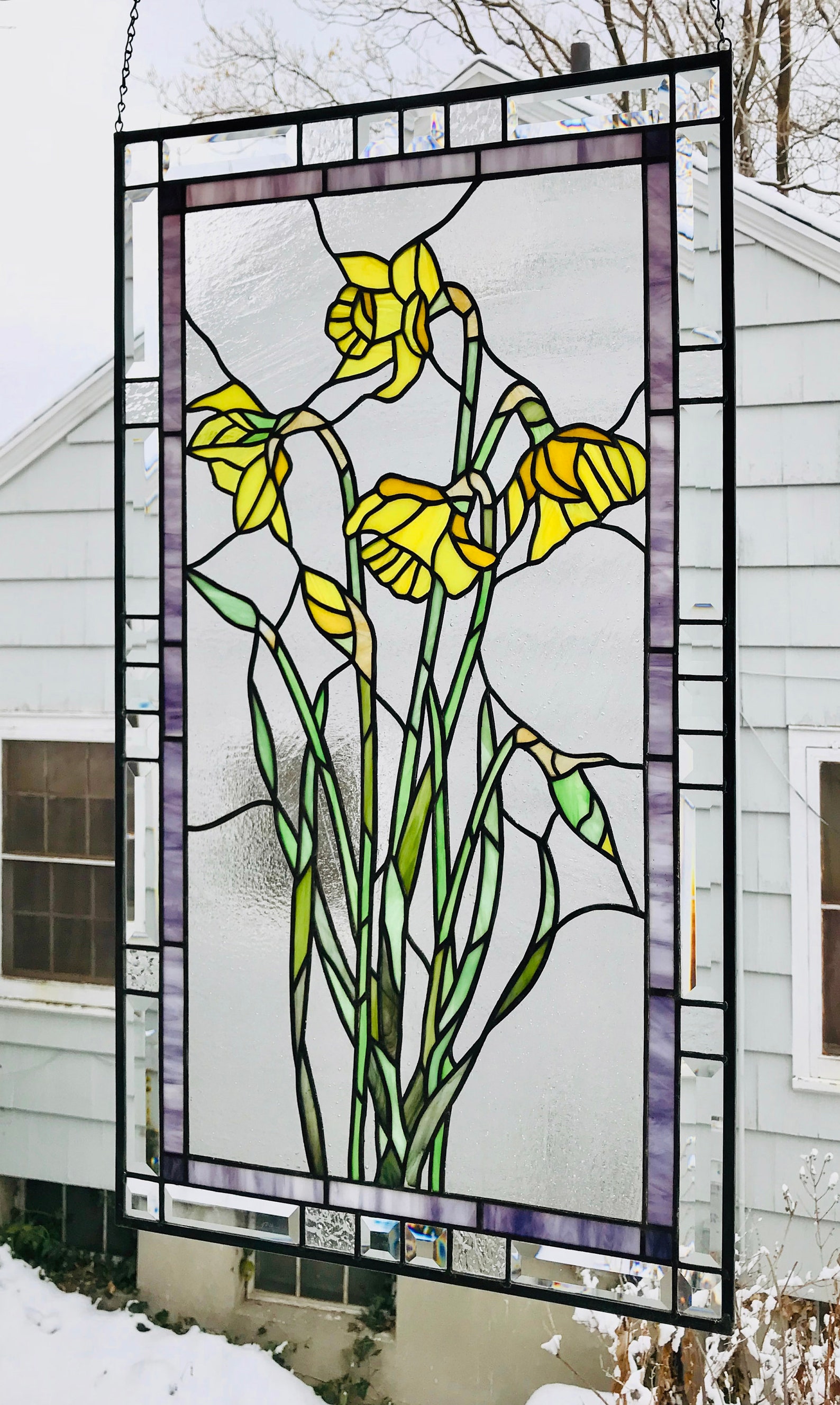 Stained Glass Window Panelyellow Daffodils With Buds - Etsy
