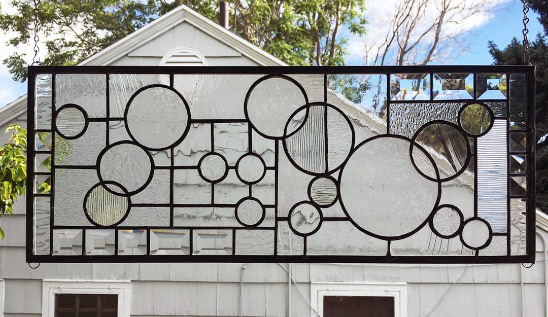 Circles on a Grid -stained Glass Window Panel-- 9 1/4" X 23 7/8" - Etsy