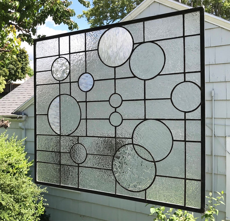 Stained Glass Window Panel Circles on a Grid Panel 9 | Etsy
