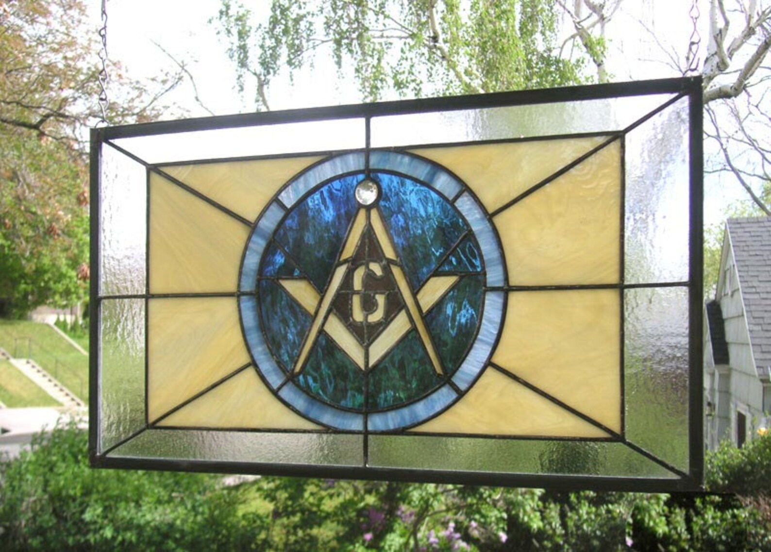 Stained Glass Window Panel--masonic Symbol- 11" X 19" - Etsy