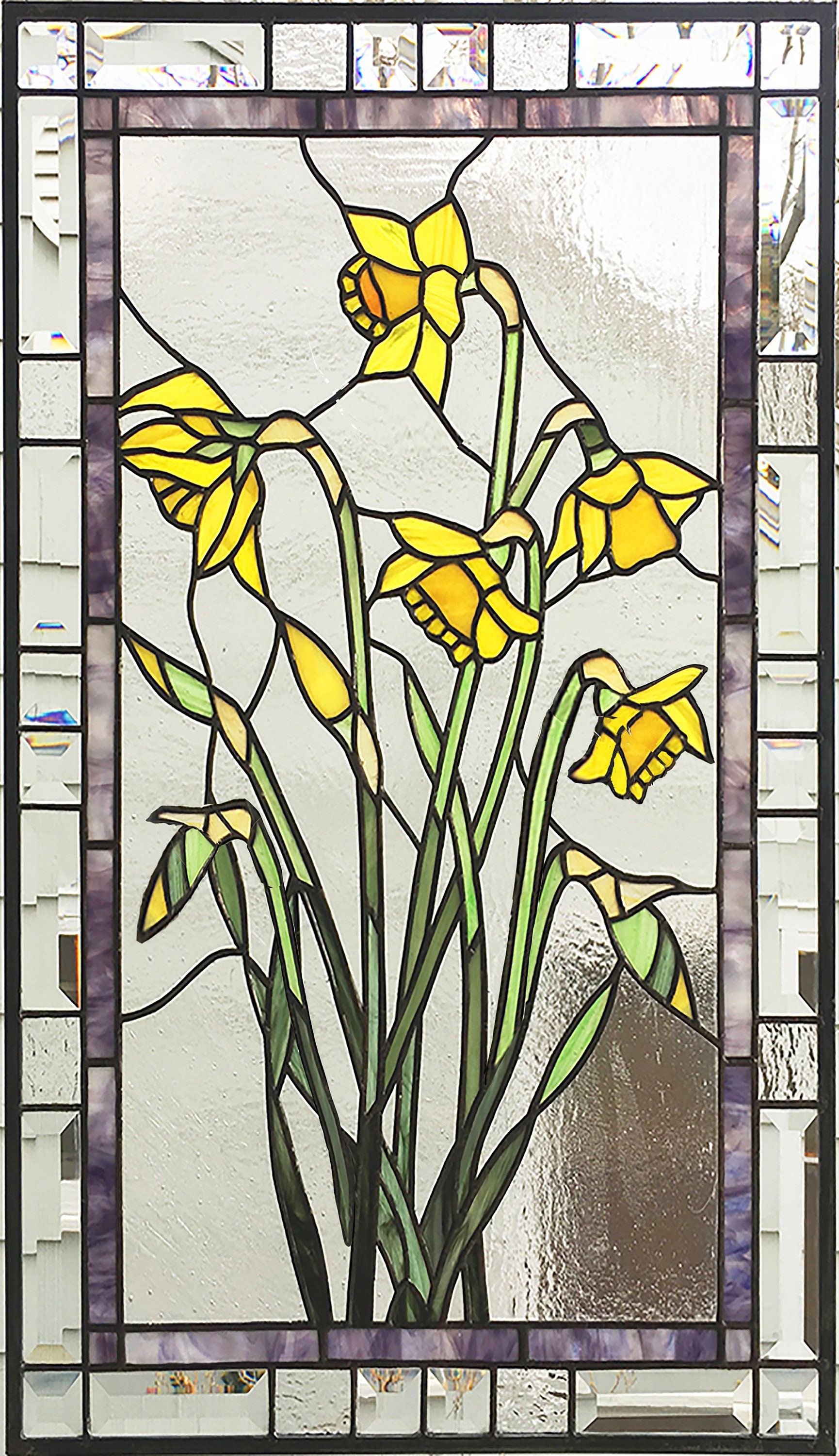 Stained Glass Window Daffodils Blooming 36 x | Etsy