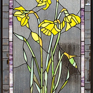 Stained Glass Window Panel--yellow Daffodils With Buds-- 20.25" X 34.75 ...