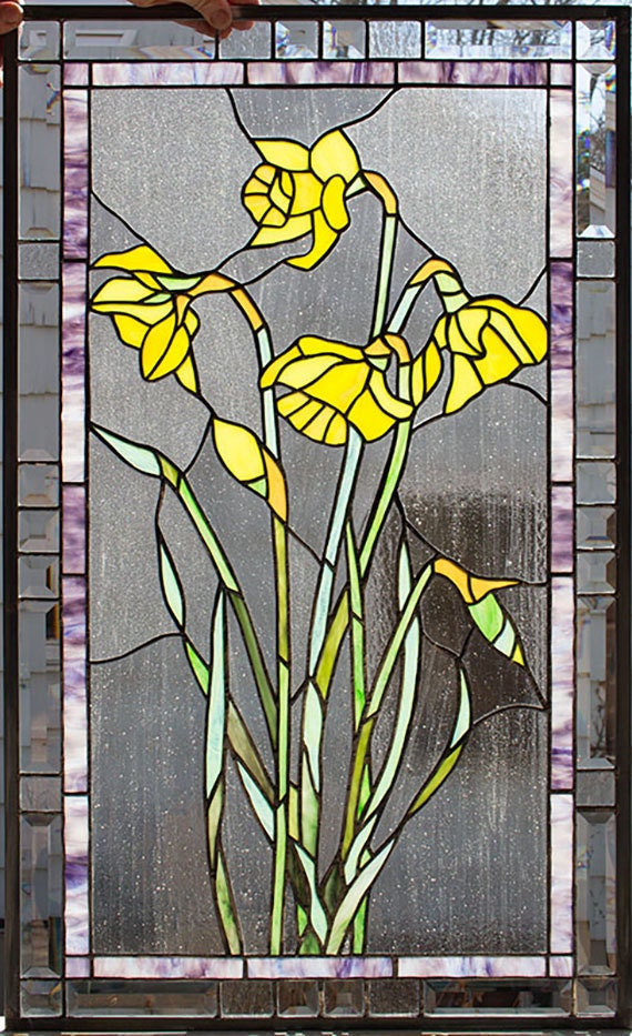 Stained Glass Window Panelyellow Daffodils With Buds - Etsy