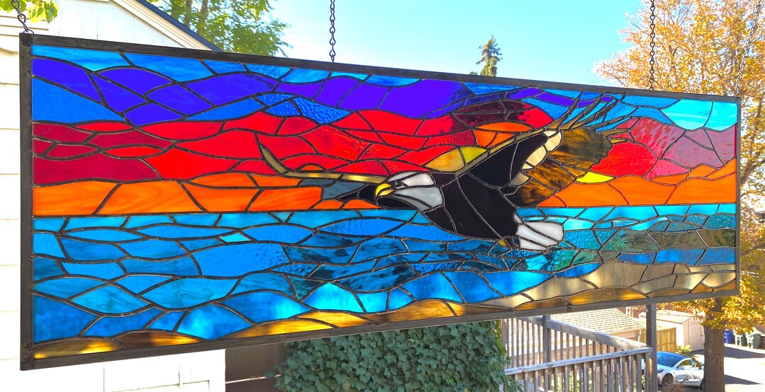 Bald Eagle Flying Over Water--15" X 47" --stained Glass Transom Window ...