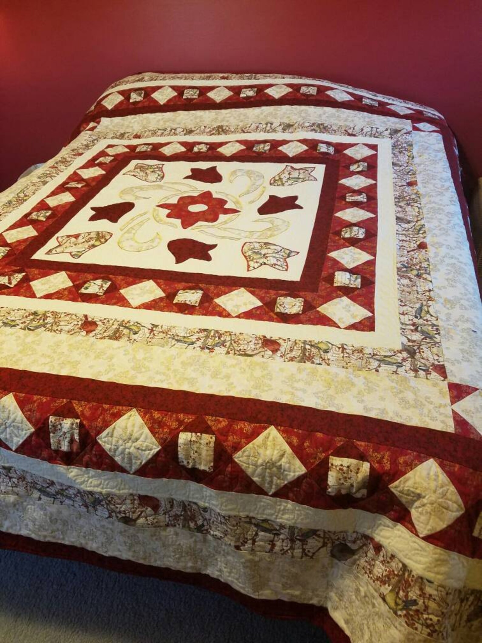 Red and Cream With Cardinals Fabric Queen Quilt - Etsy