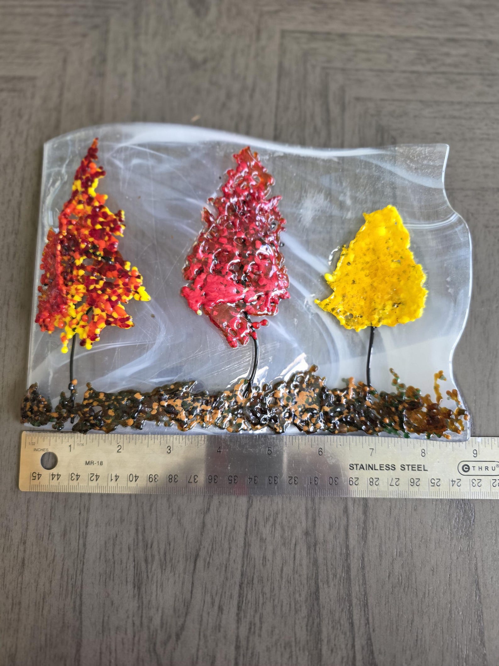 Fused Glass Fall Trees Wavy Panel: Autumn Decor, Candle Display - Etsy