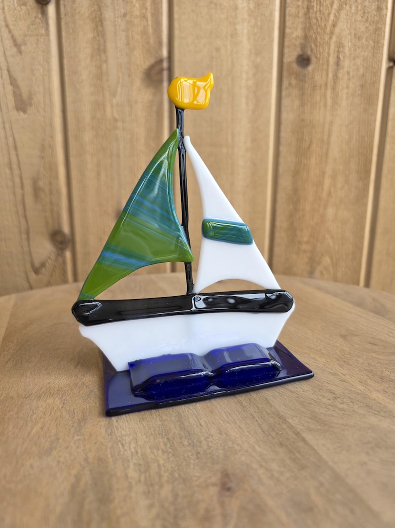 Fused Glass Sailboat Gift Small Sailboat Nautical Decor Tabletop ...