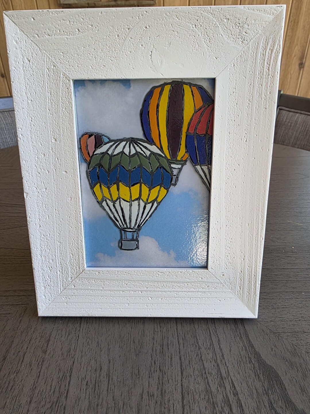 Fused Glass Hot Air Balloon Wall Art: Hand-painted Enamel in White ...