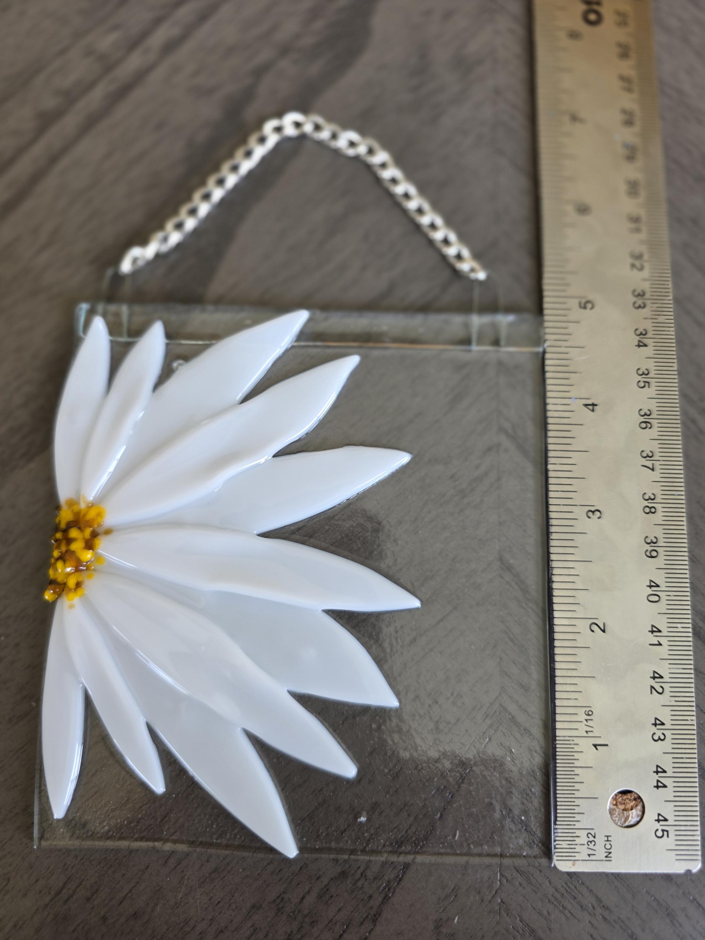 Fused Glass Daisy Panel: Handmade White Flower Wall Art - Etsy
